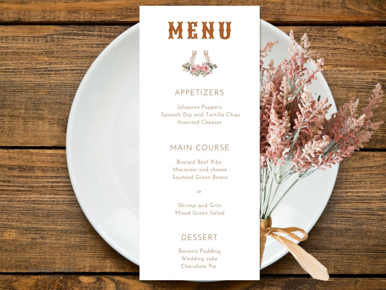 Cowboy Wedding Menu, Modern Western Wedding, Menu Template, Menu Card ...