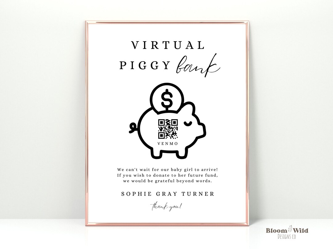 Virtual Piggy Bank Vemno Canva Template, Baby Shower Qr Code Sign ...
