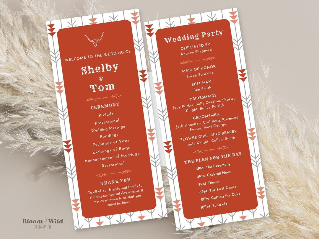 Western Wedding Ceremony Program, Rustic Program Wedding, Boho Wedding ...