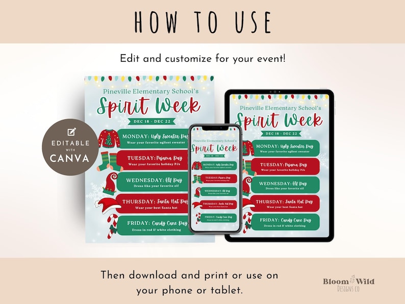 Christmas Spirit Week Flyer, School Christmas Spirit Week Canva ...