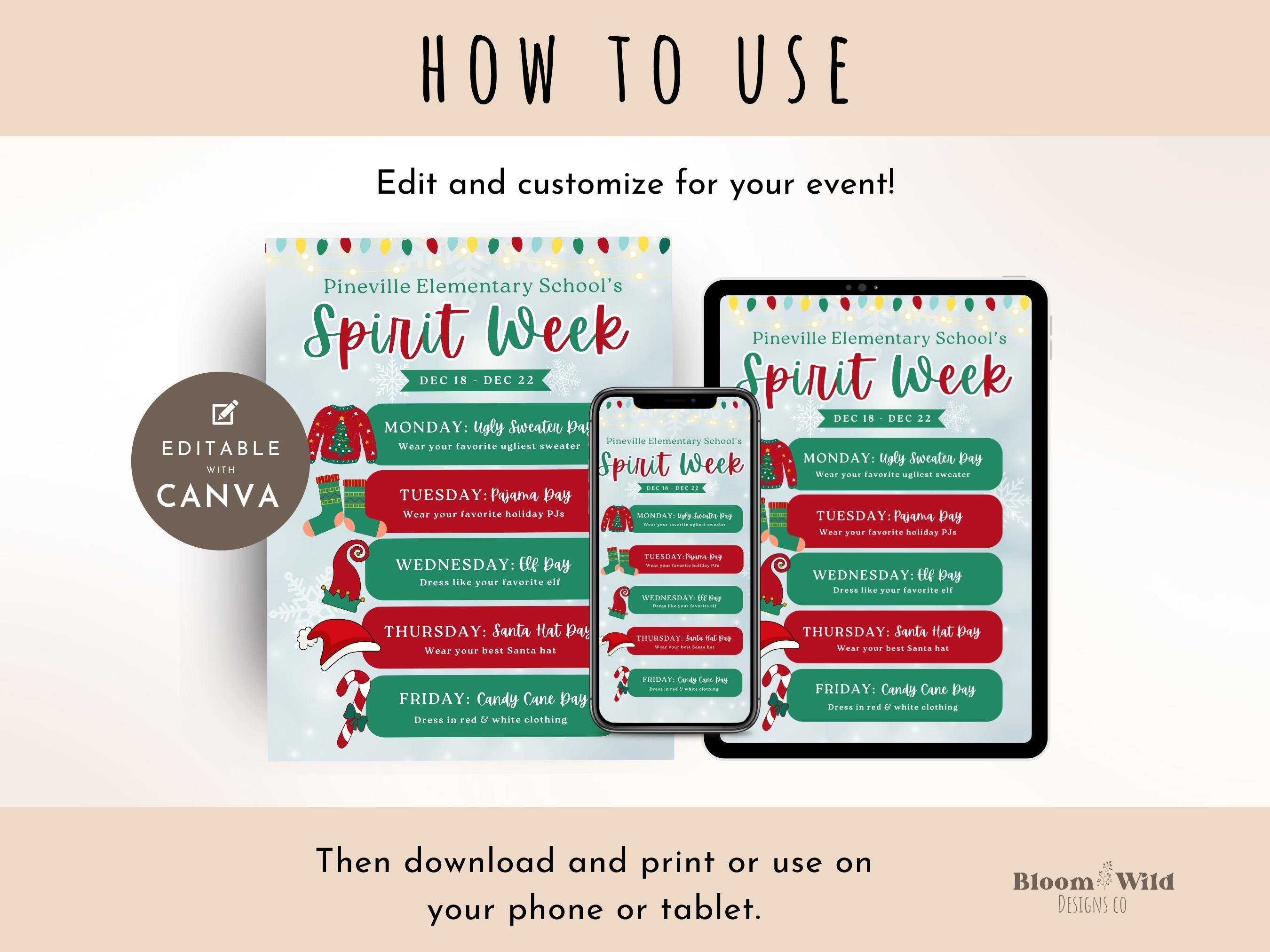 Christmas Spirit Week Flyer, School Christmas Spirit Week Canva ...