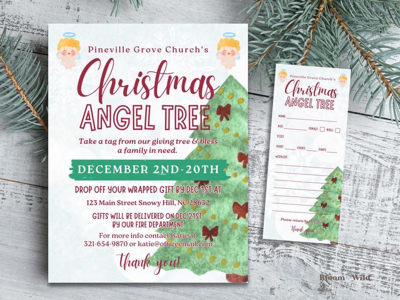 Christmas Angel Tree Flyer and Angel Tree Giving Tags Bundle, Giving ...