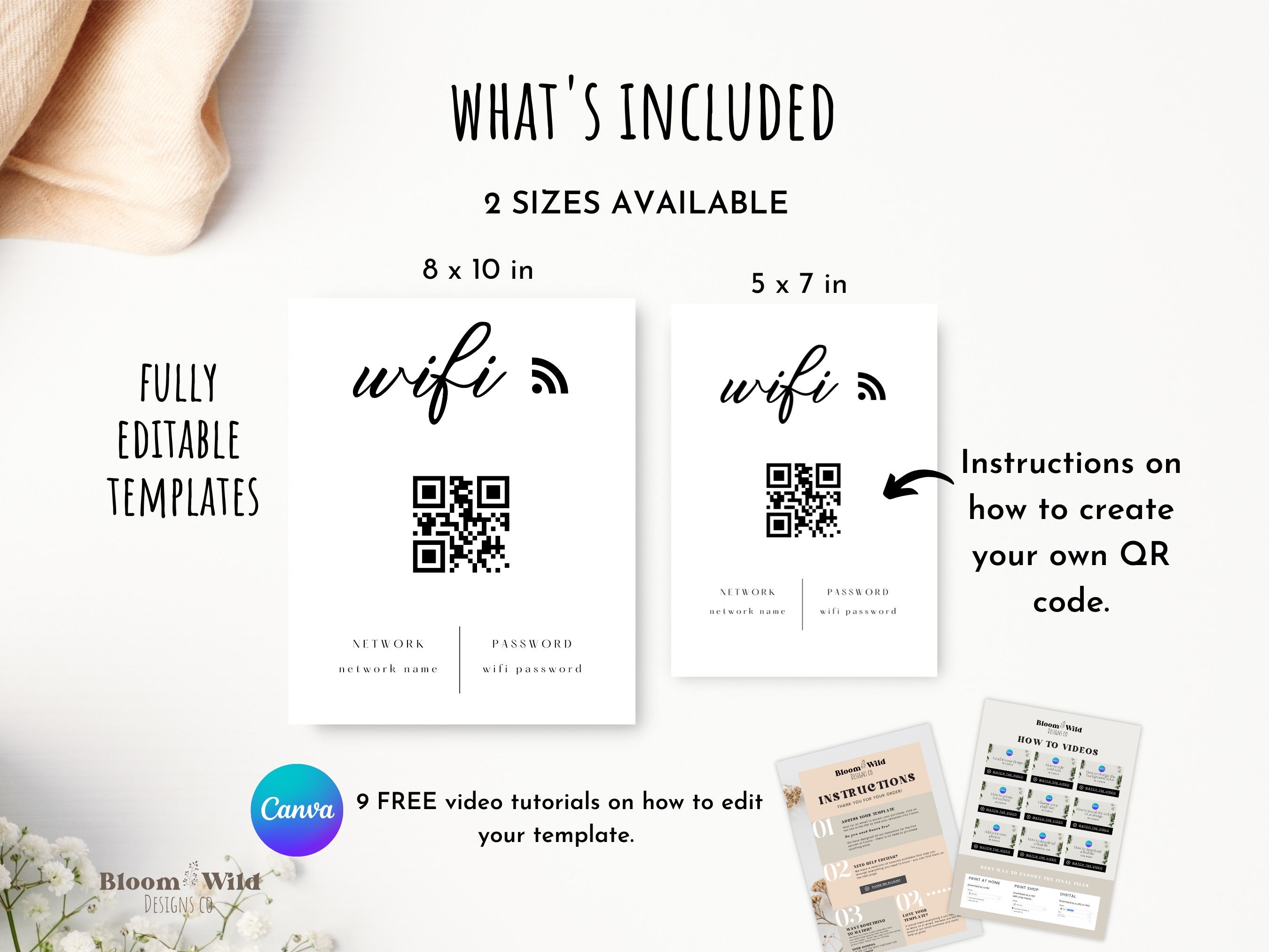 Wifi Sign QR Code Canva, Wifi Password QR Code Sign, Wifi Qr Code Sign ...