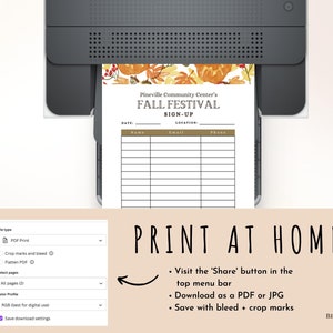 Fall Harvest Festival Sign up Sheet Template, Church Autumn Party Sign ...
