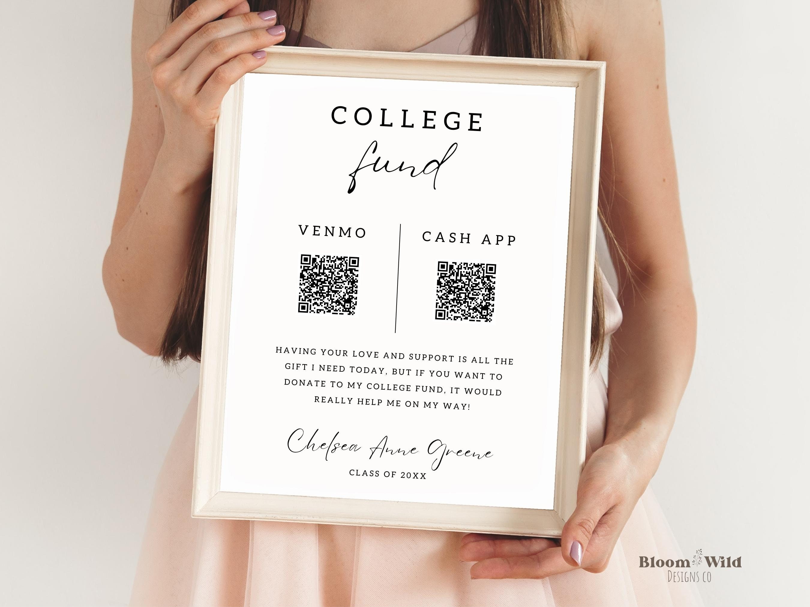 Graduation QR Code Sign, College Fund QR Code Canva, Venmo QR Code ...