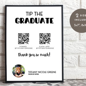 Graduation Gift Sign, Tip the Graduate Template, Graduation QR Code ...