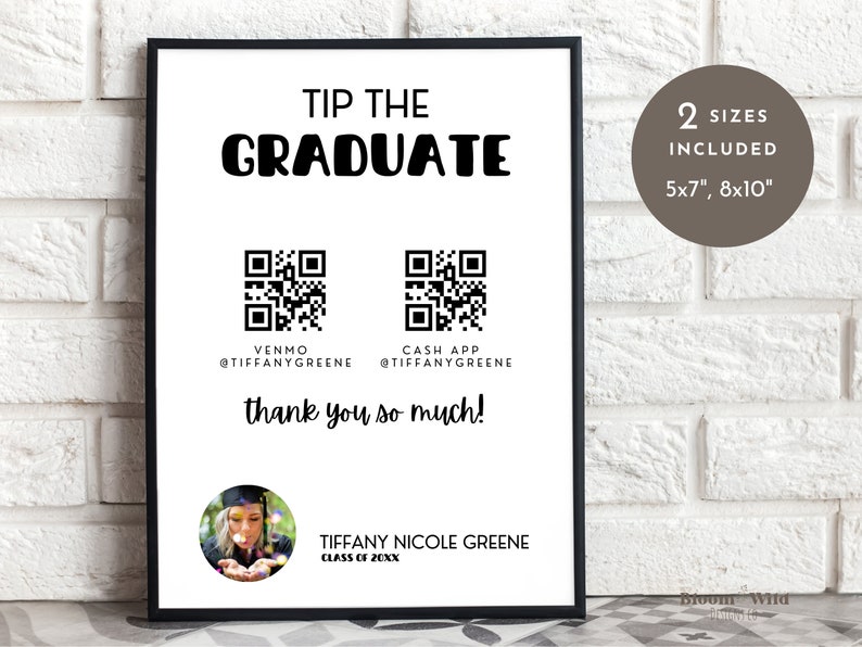 Graduation Gift Sign, Tip the Graduate Template, Graduation QR Code ...