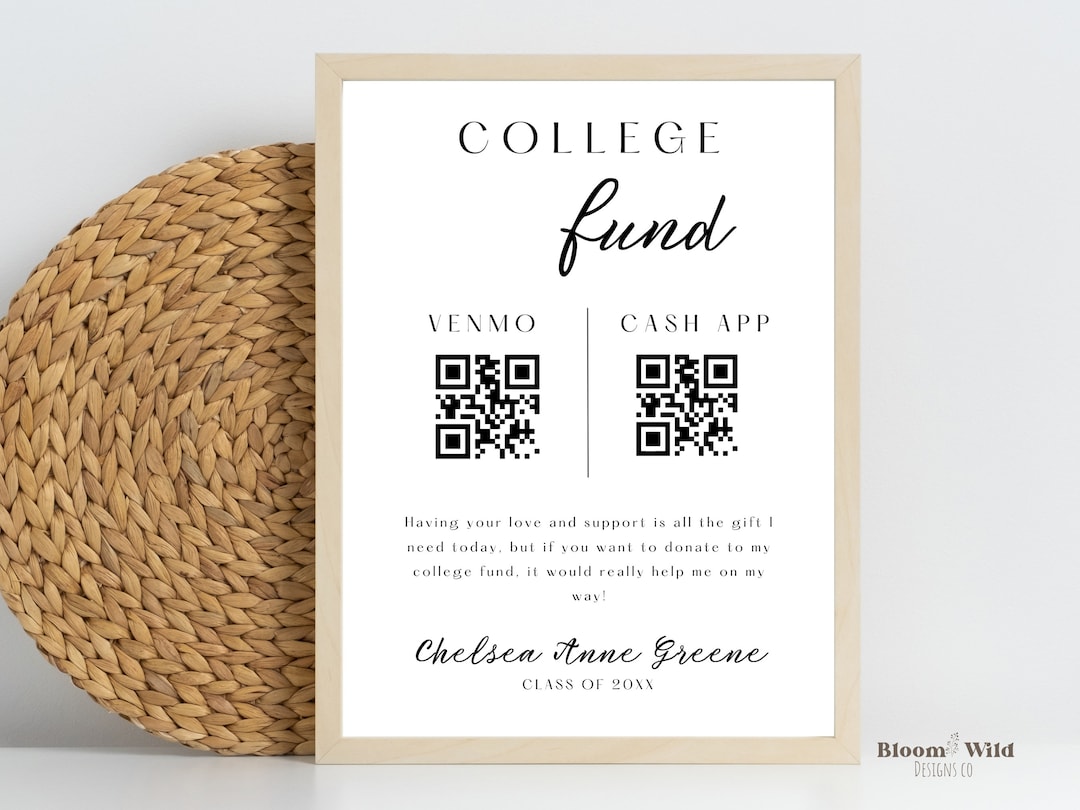 College Fund 2 QR Codes Canva, Graduation QR Code Sign, Venmo QR Code ...