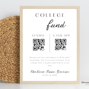 College Fund 2 QR Codes Canva, Graduation QR Code Sign, Venmo QR Code ...