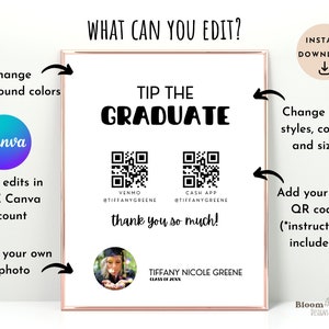 Graduation Gift Sign, Tip the Graduate Template, Graduation QR Code ...