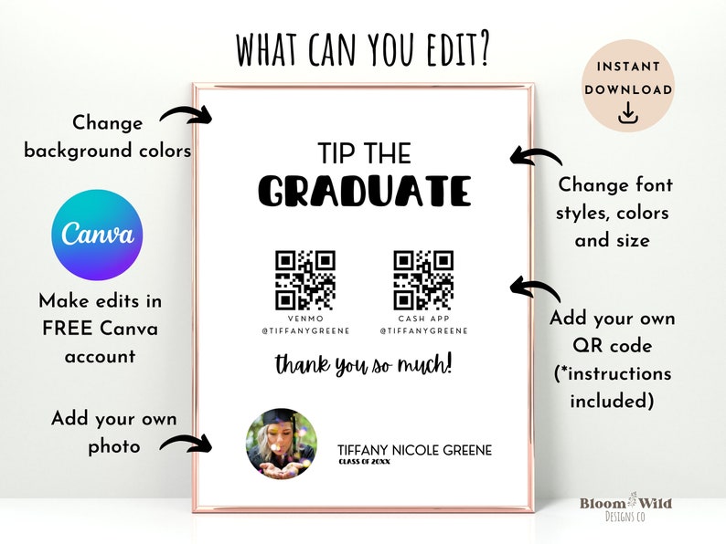 Graduation Gift Sign, Tip the Graduate Template, Graduation QR Code ...