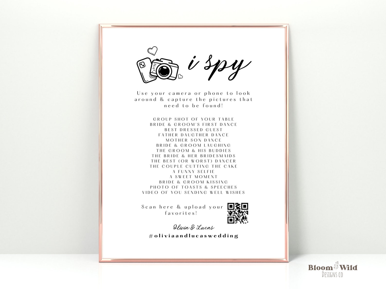 I Spy Wedding With QR Code Template, I Spy Wedding Game Hashtag ...