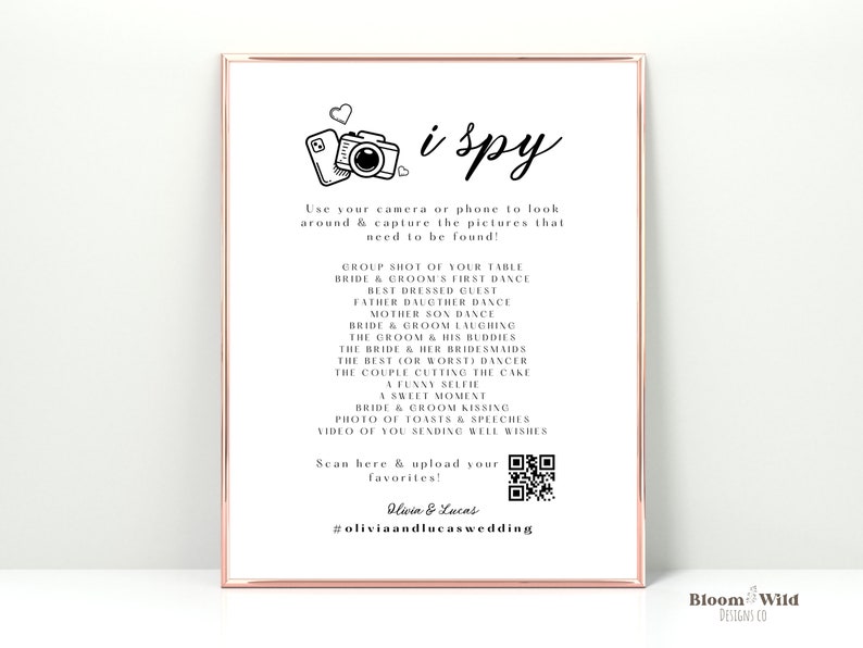 I Spy Wedding With QR Code Template, I Spy Wedding Game Hashtag ...