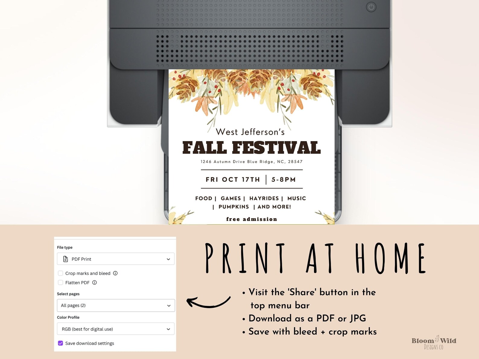 Fall Festival Flyer Canva, Editable Fall Festival Invitation, Harvest ...