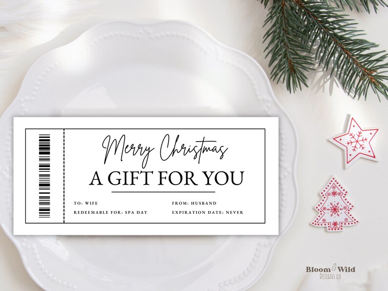 Christmas Gift Voucher Template Canva, Printable Christmas Coupon ...