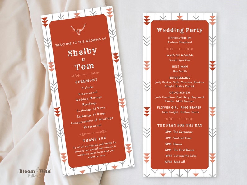 Western Wedding Ceremony Program, Rustic Program Wedding, Boho Wedding ...
