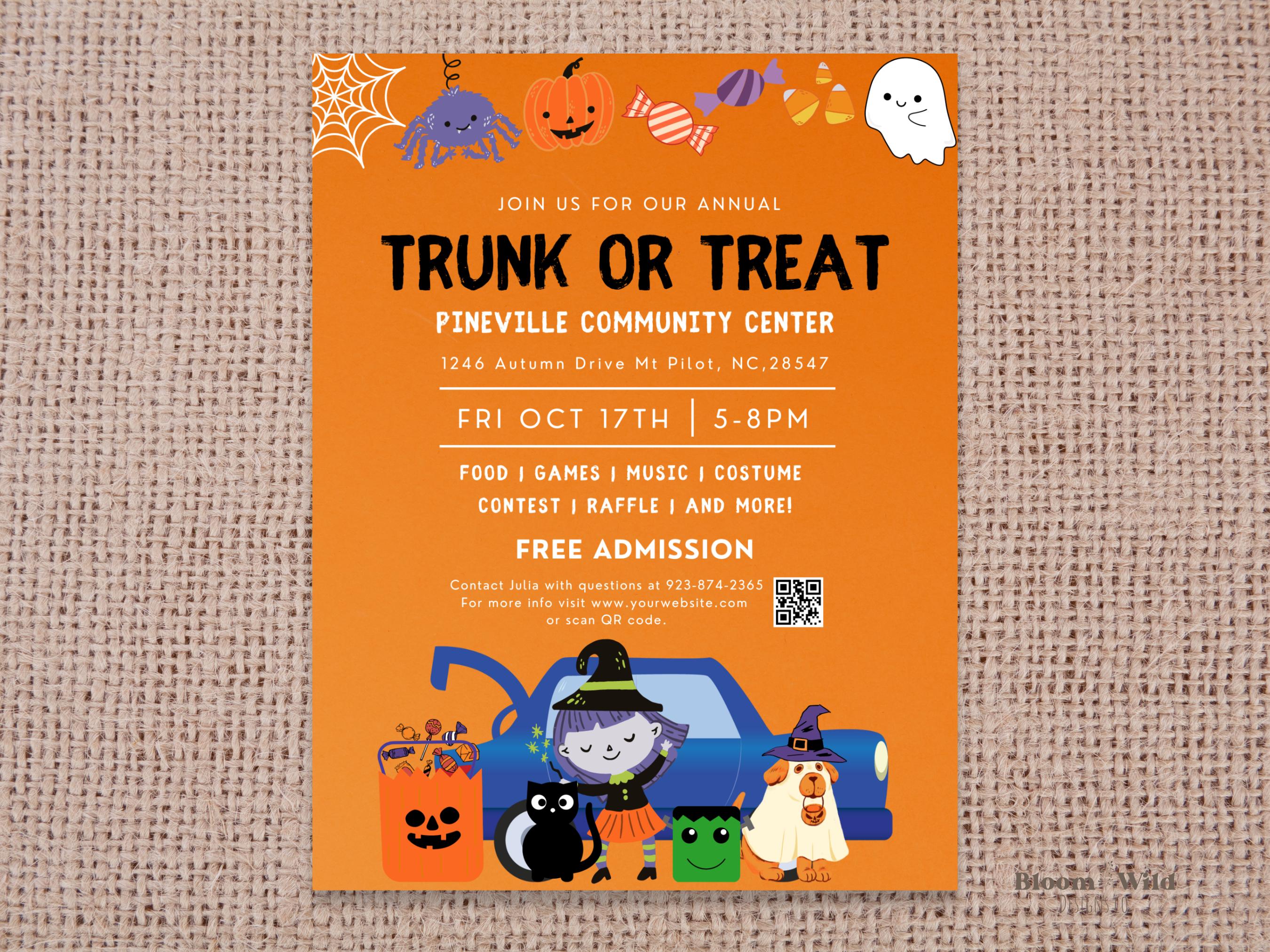 Trunk or Treat Flyer Digital Download Editable, Fall Festival Trunk or ...