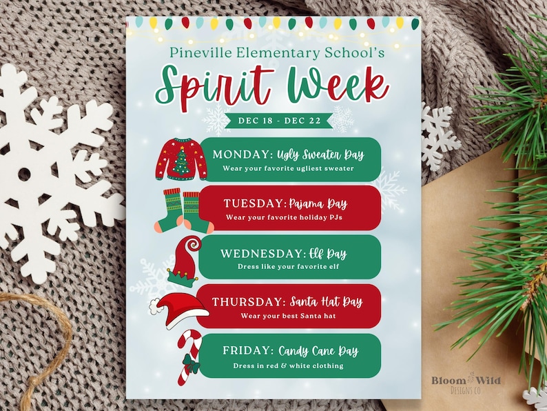 Christmas Spirit Week Flyer, School Christmas Spirit Week Canva ...