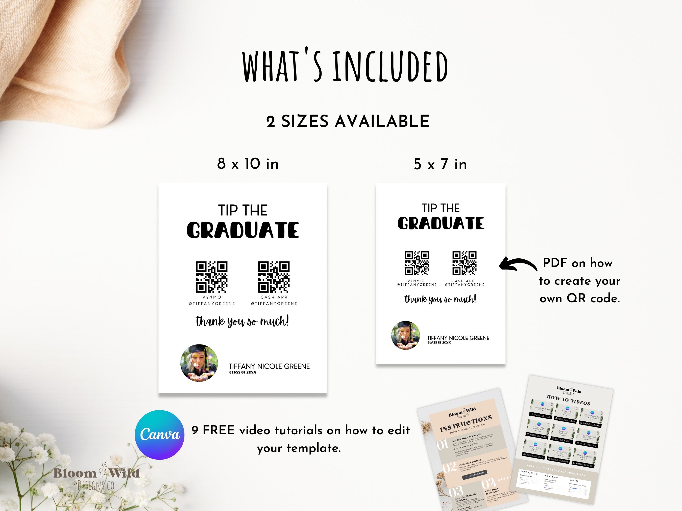 Graduation Gift Sign, Tip the Graduate Template, Graduation QR Code ...