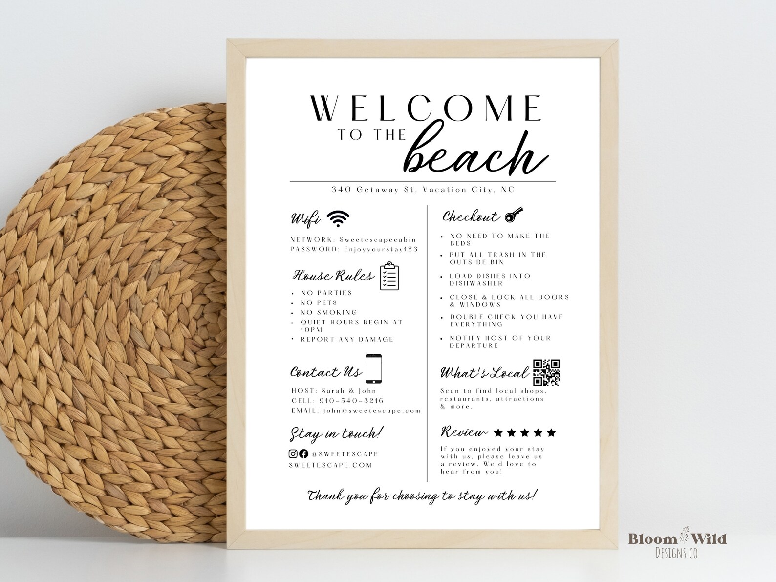 Beach House Airbnb Welcome Sign, Coastal Welcome Card for Airbnb Hosts ...