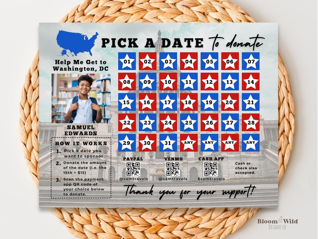 School Trip Fundraiser, Editable Fundraiser Calendar Canva Template ...