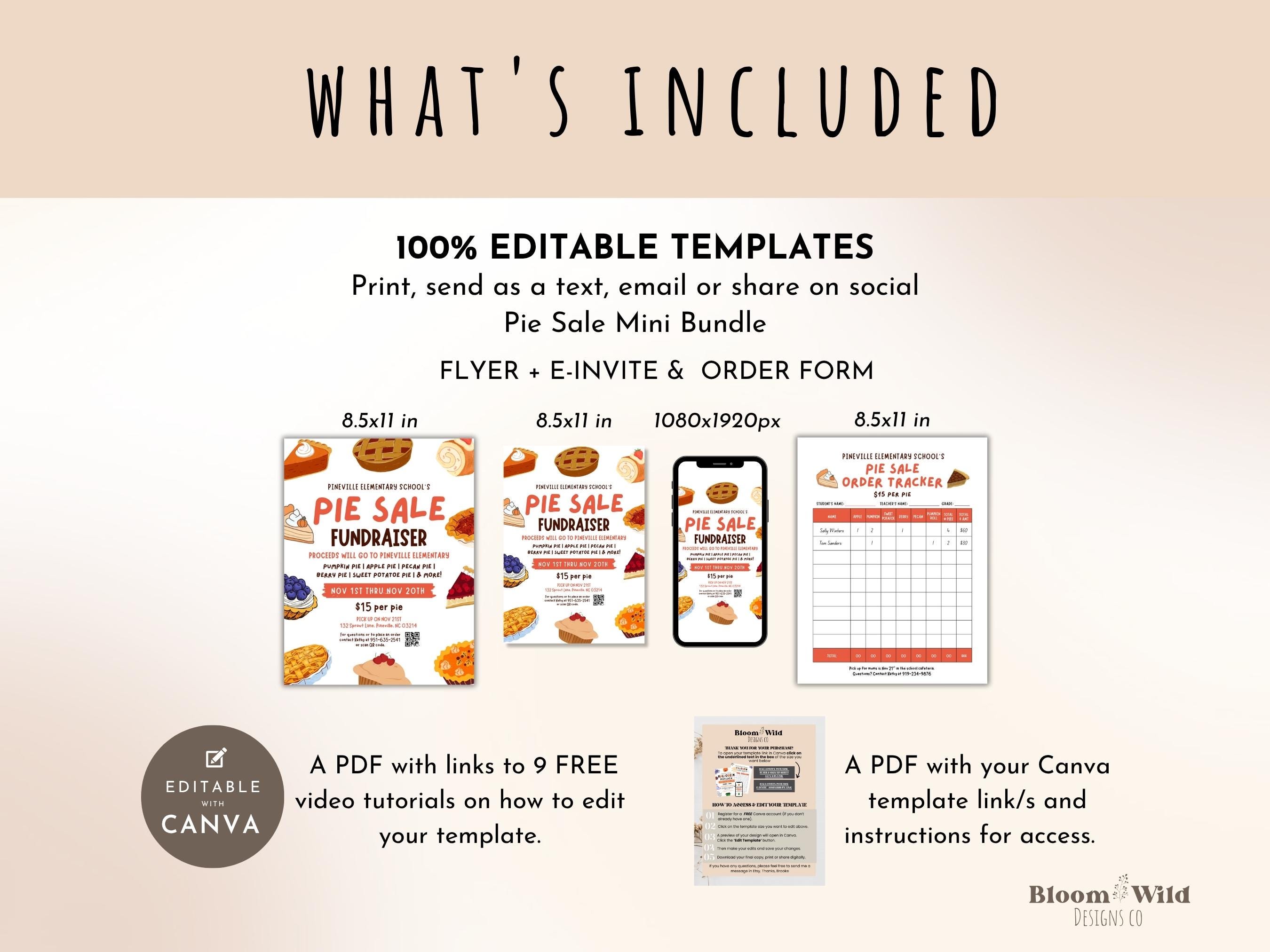Pie Fundraiser and Order Form Template, Thanksgiving Pie Sale Flyer ...