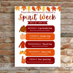Fall Spirit Week Template Canva, Spirit Week Poster, Spirit Week Flyer ...