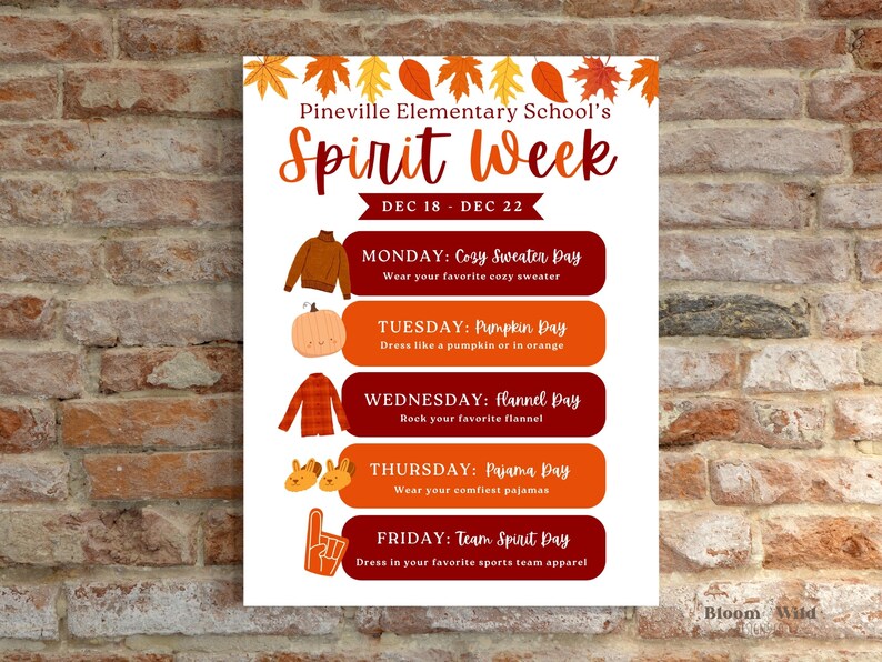 Fall Spirit Week Template Canva, Spirit Week Poster, Spirit Week Flyer ...