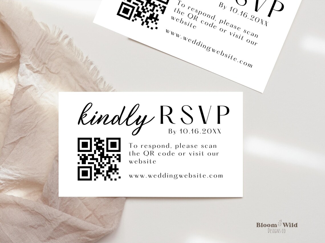 QR Code Business Card Rsvp, Minimalist Wedding Reply Card, QR Code ...