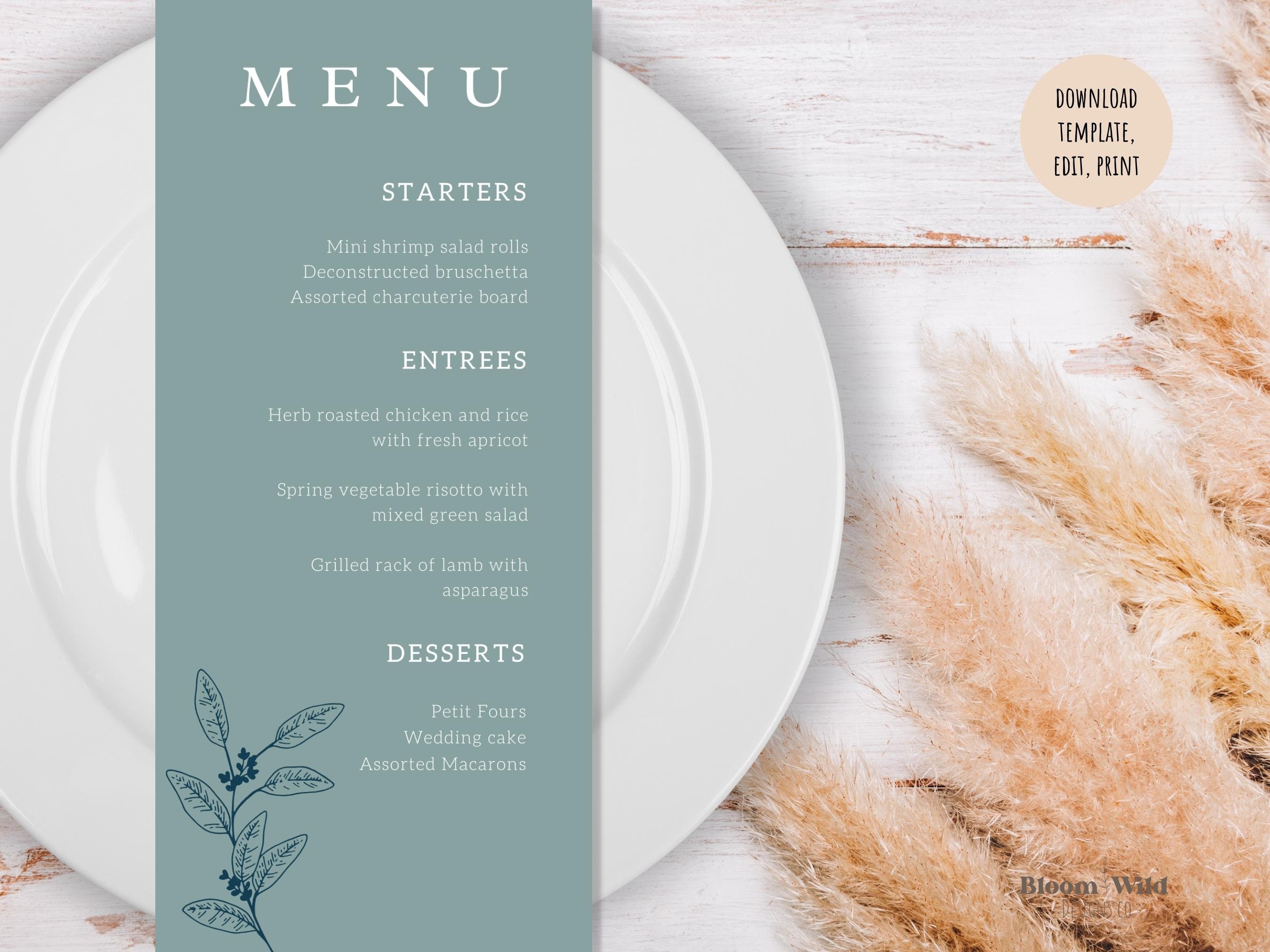 Blue Wedding Menu, Menu Template, Menu Card, Menu Cards, Rustic Wedding ...