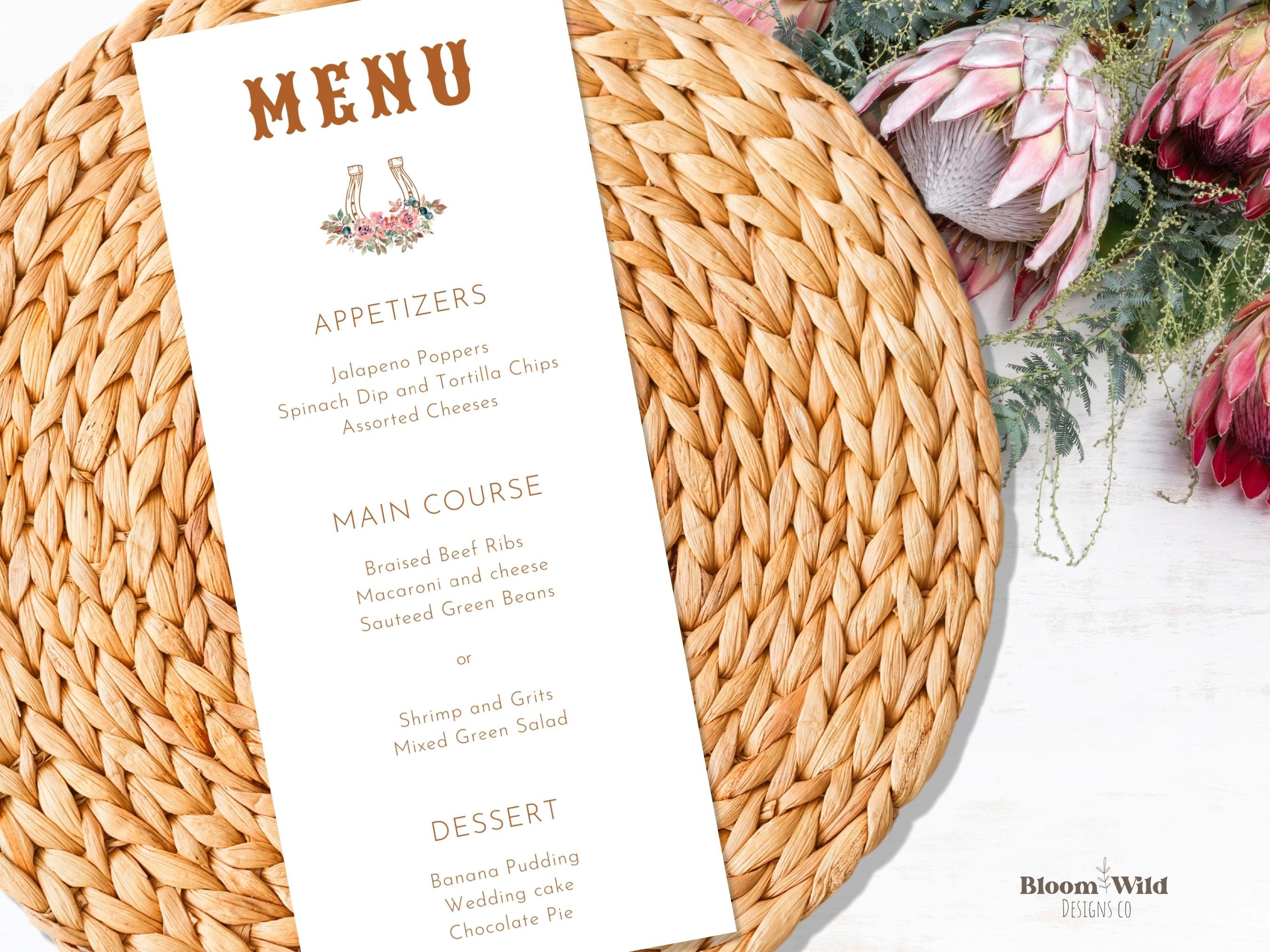 Cowboy Wedding Menu, Modern Western Wedding, Menu Template, Menu Card ...