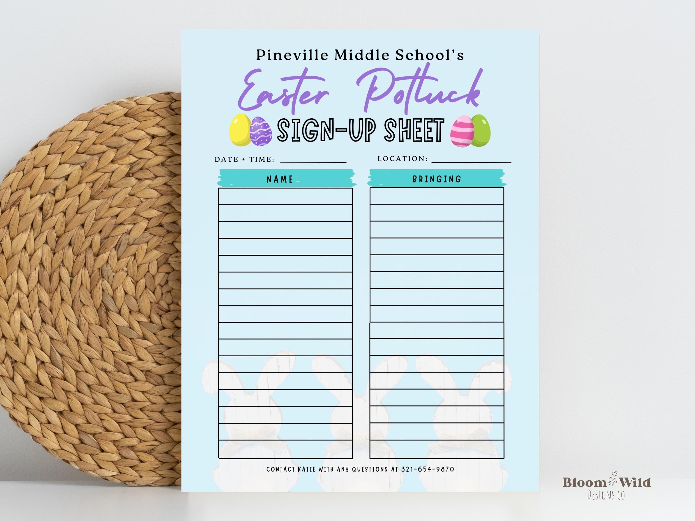 Easter Potluck Sign up Sheet Editable, Potluck for Easter, Potluck Sign ...