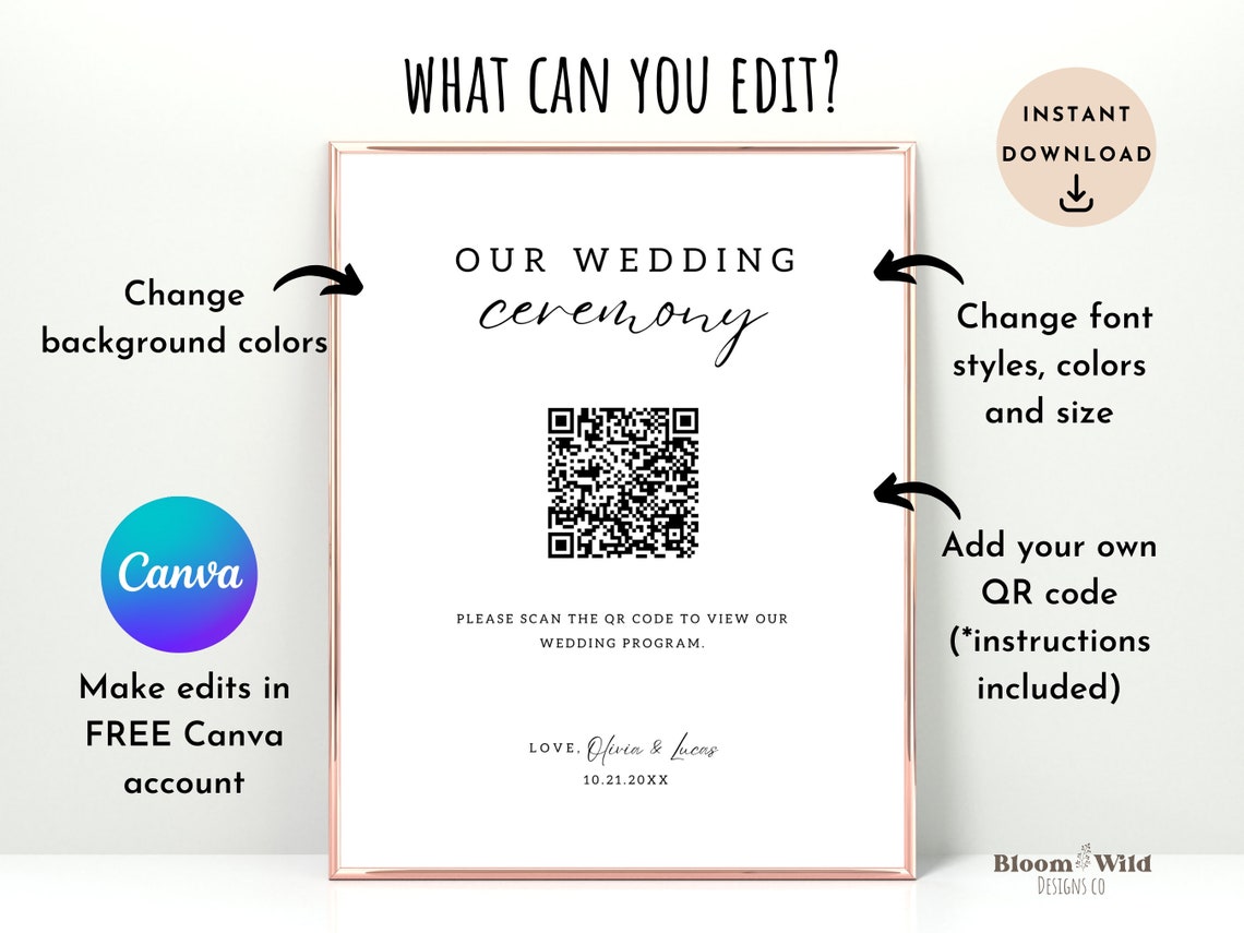 Qr Code Wedding Program Sign Canva, Wedding Ceremony Template QR Code ...