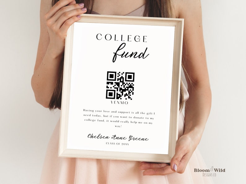 College Fund QR Code Canva, Venmo QR Code Grad, Graduation Gift Sign ...