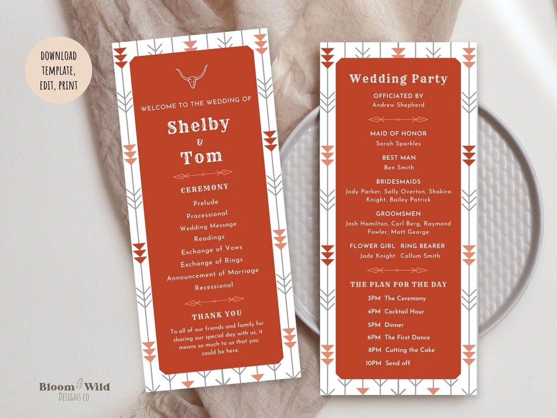 Western Wedding Ceremony Program Rustic Program Wedding Boho - Etsy