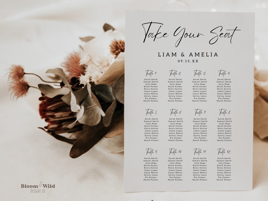 Canva Template Wedding Seating Chart Modern Minimalist - Etsy