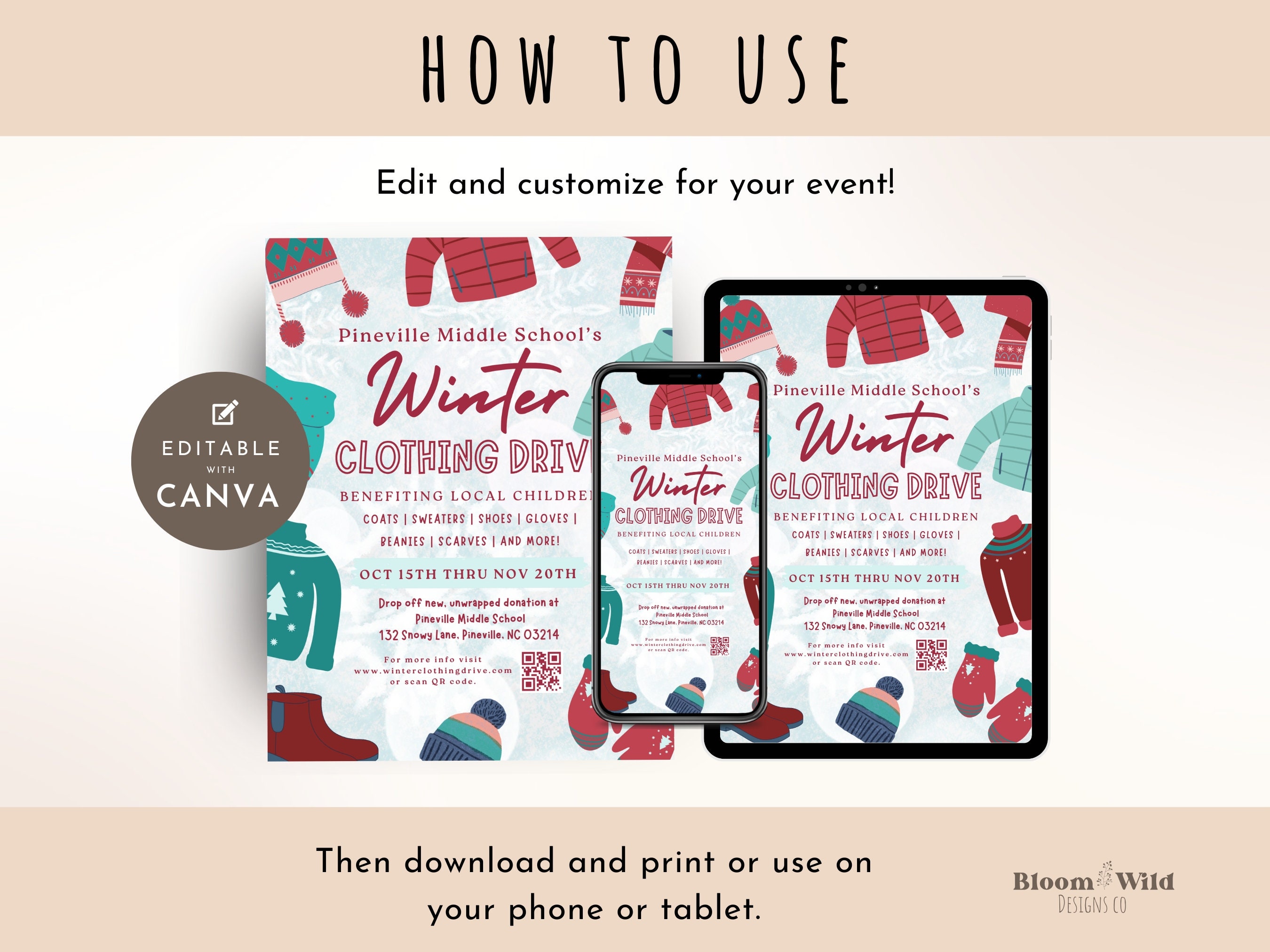 Winter Clothing Drive Flyer Template, Digital Download Holiday Coat ...