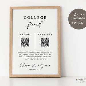 Graduation QR Code Sign, College Fund QR Code Canva, Venmo QR Code ...