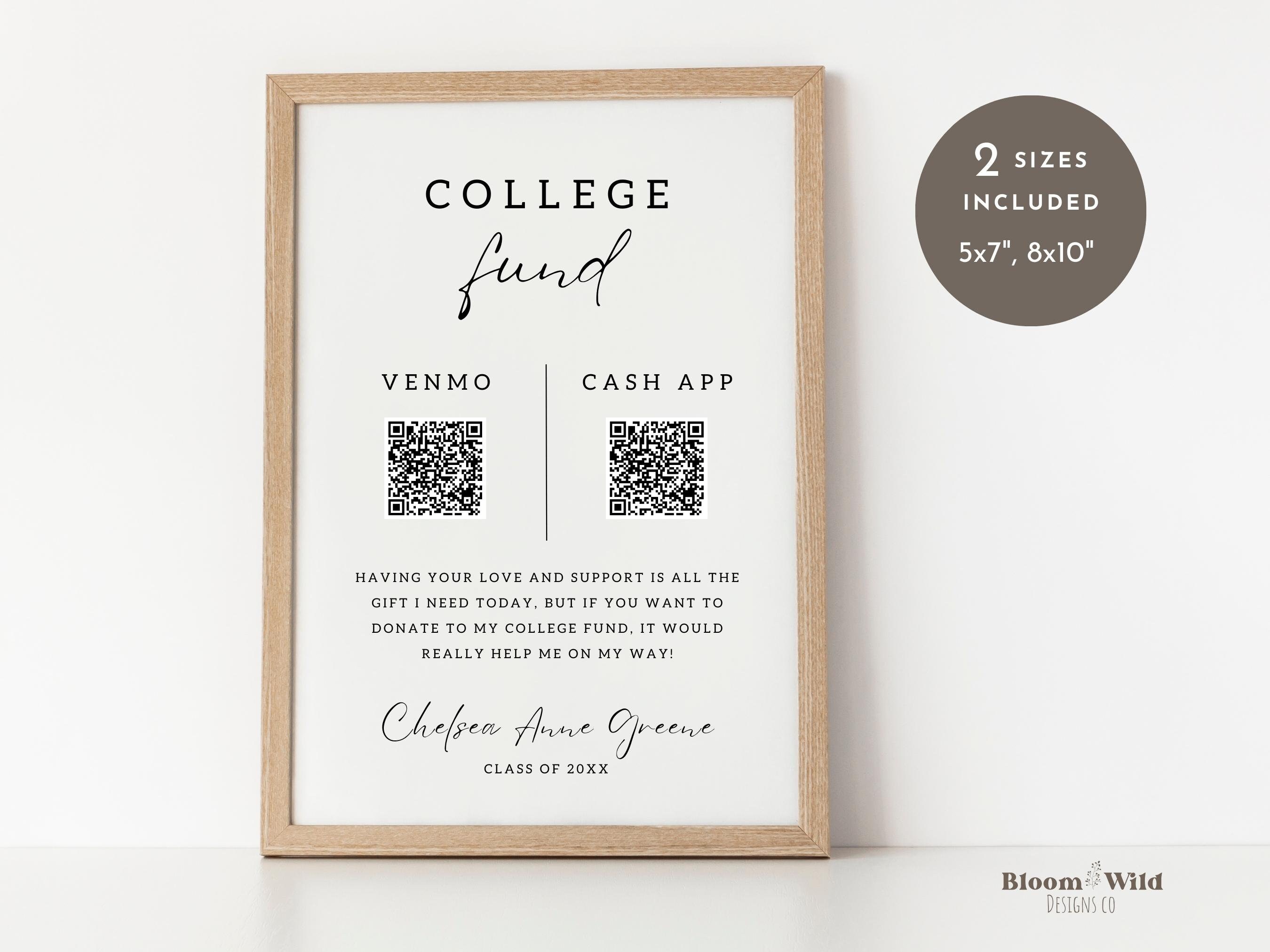 Graduation QR Code Sign, College Fund QR Code Canva, Venmo QR Code ...