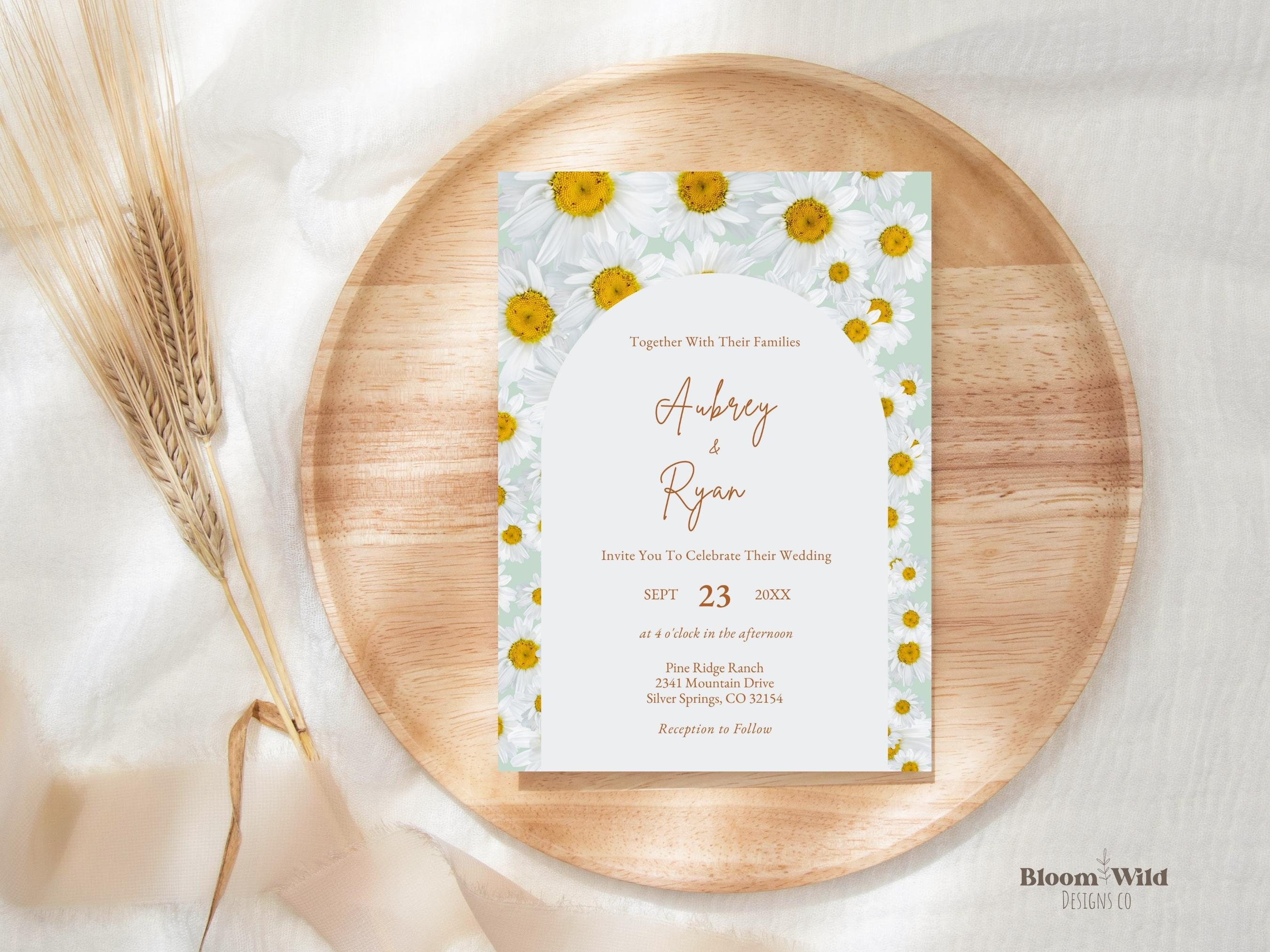 Daisy Wedding Invitation, Boho Wedding Invite, Wildflower Invite ...
