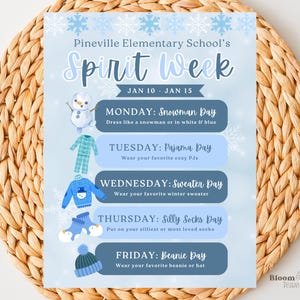 Winter Spirit Week Template, Winter Spirit Week Flyer, Spirit Week ...
