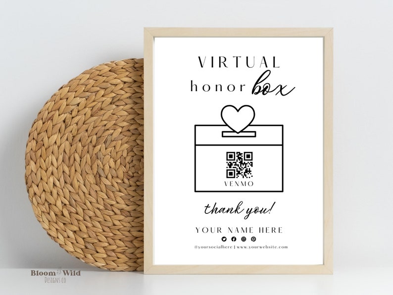 Virtual Honor Box, Charity Donation Venmo QR Code Sign, Printable ...