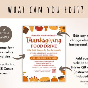 Thanksgiving Food Drive, Food Drive Flyer, Editable Charity Food Drive ...