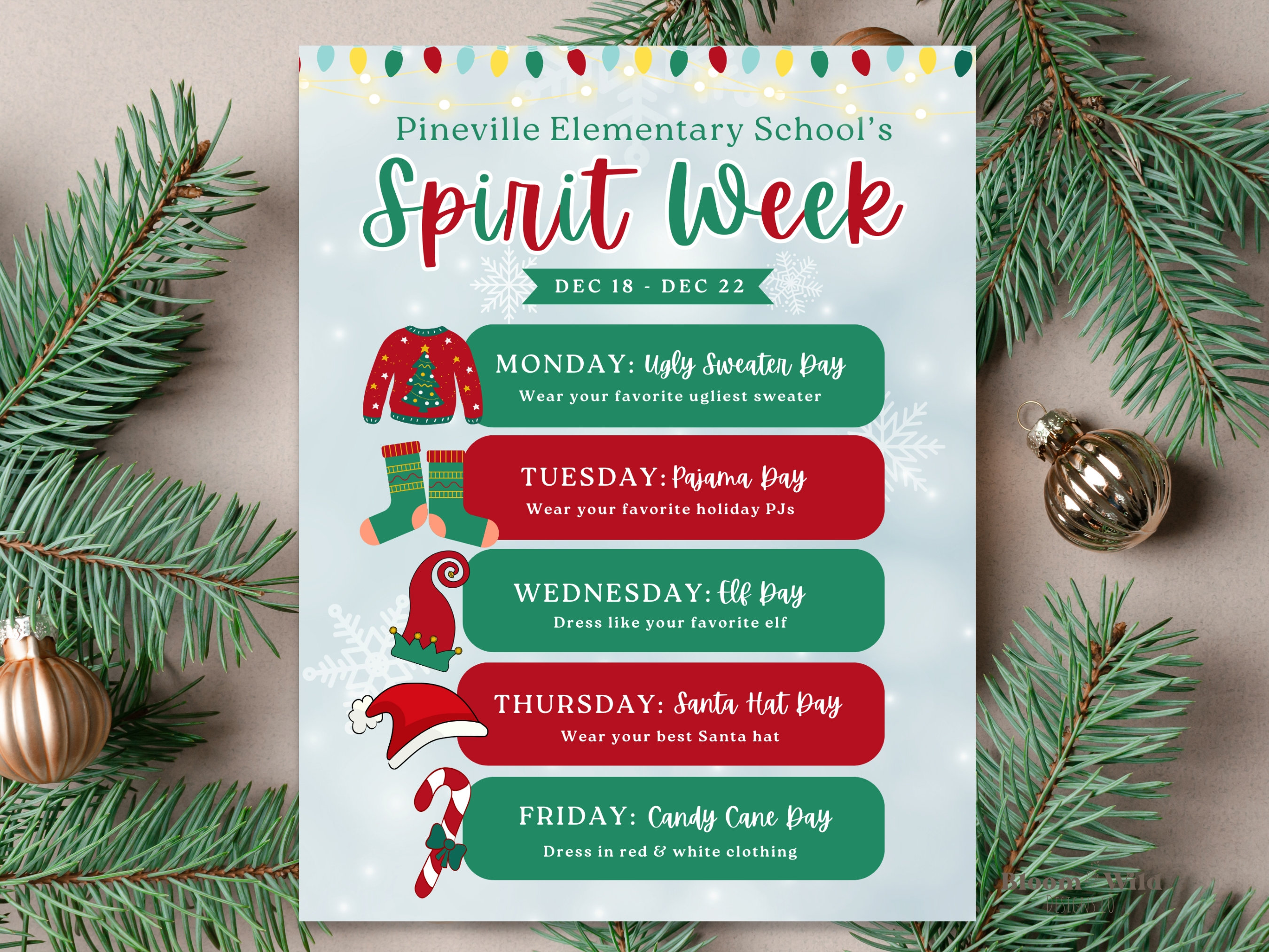 Christmas Spirit Week Flyer, School Christmas Spirit Week Canva ...