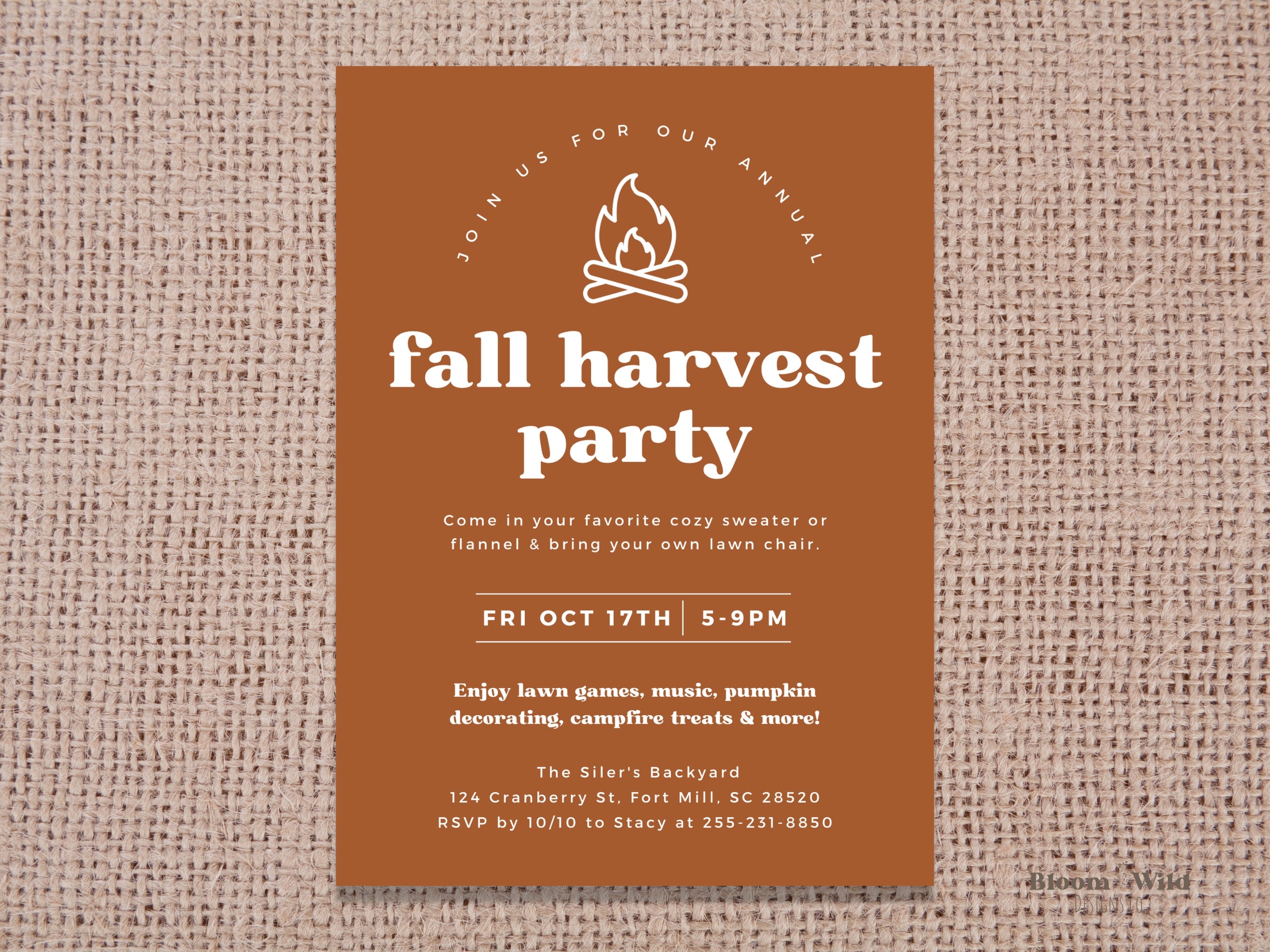 Printable Fall Block Party Invitation, Fall Harvest Invitation Template ...