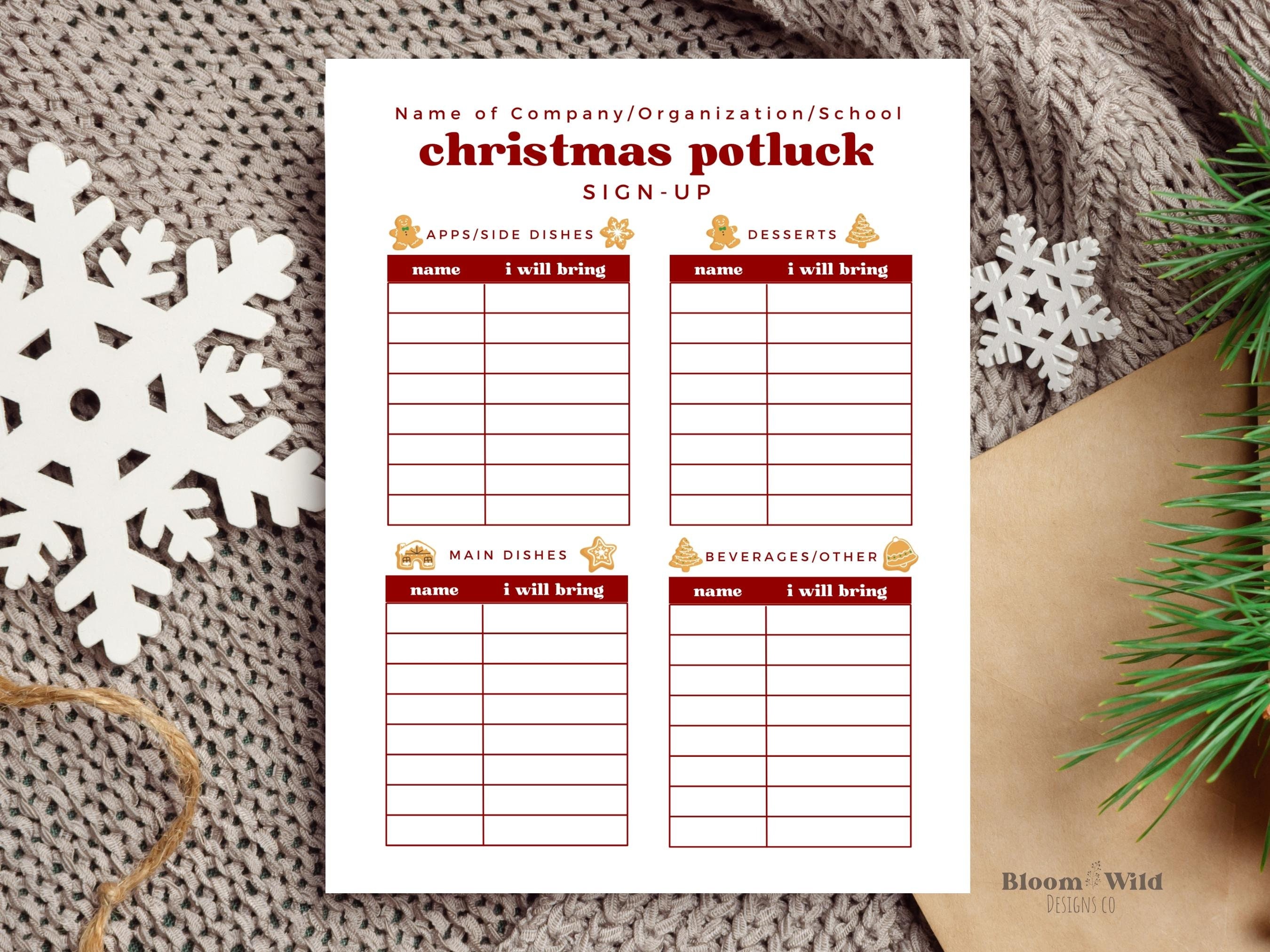 Sign up Sheet for Christmas Party, Christmas Potluck Sign up Sheet ...