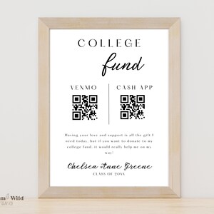College Fund 2 QR Codes Canva, Graduation QR Code Sign, Venmo QR Code ...
