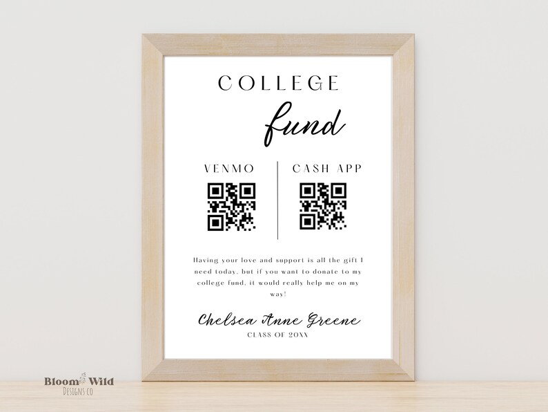 College Fund 2 QR Codes Canva, Graduation QR Code Sign, Venmo QR Code ...