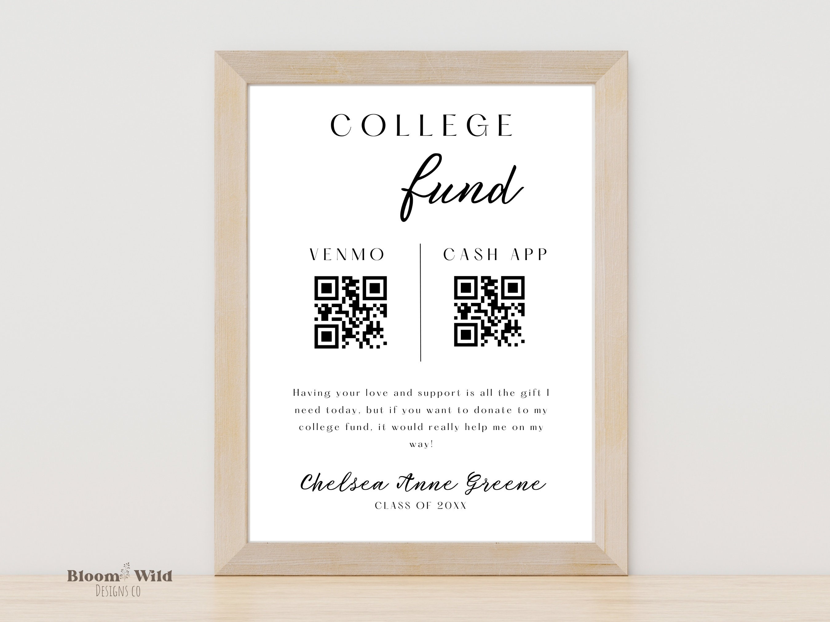 College Fund 2 QR Codes Canva, Graduation QR Code Sign, Venmo QR Code ...