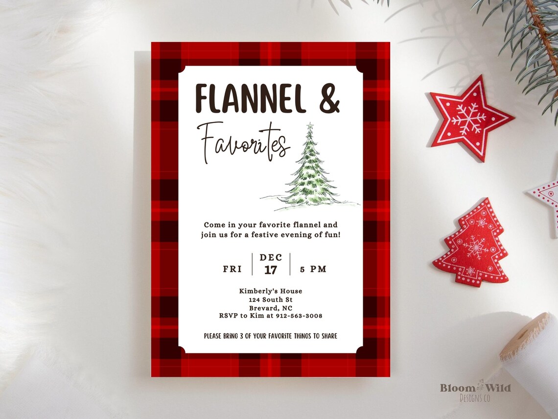 Flannel Christmas Party Invitation, Favorite Things Xmas Party Template ...